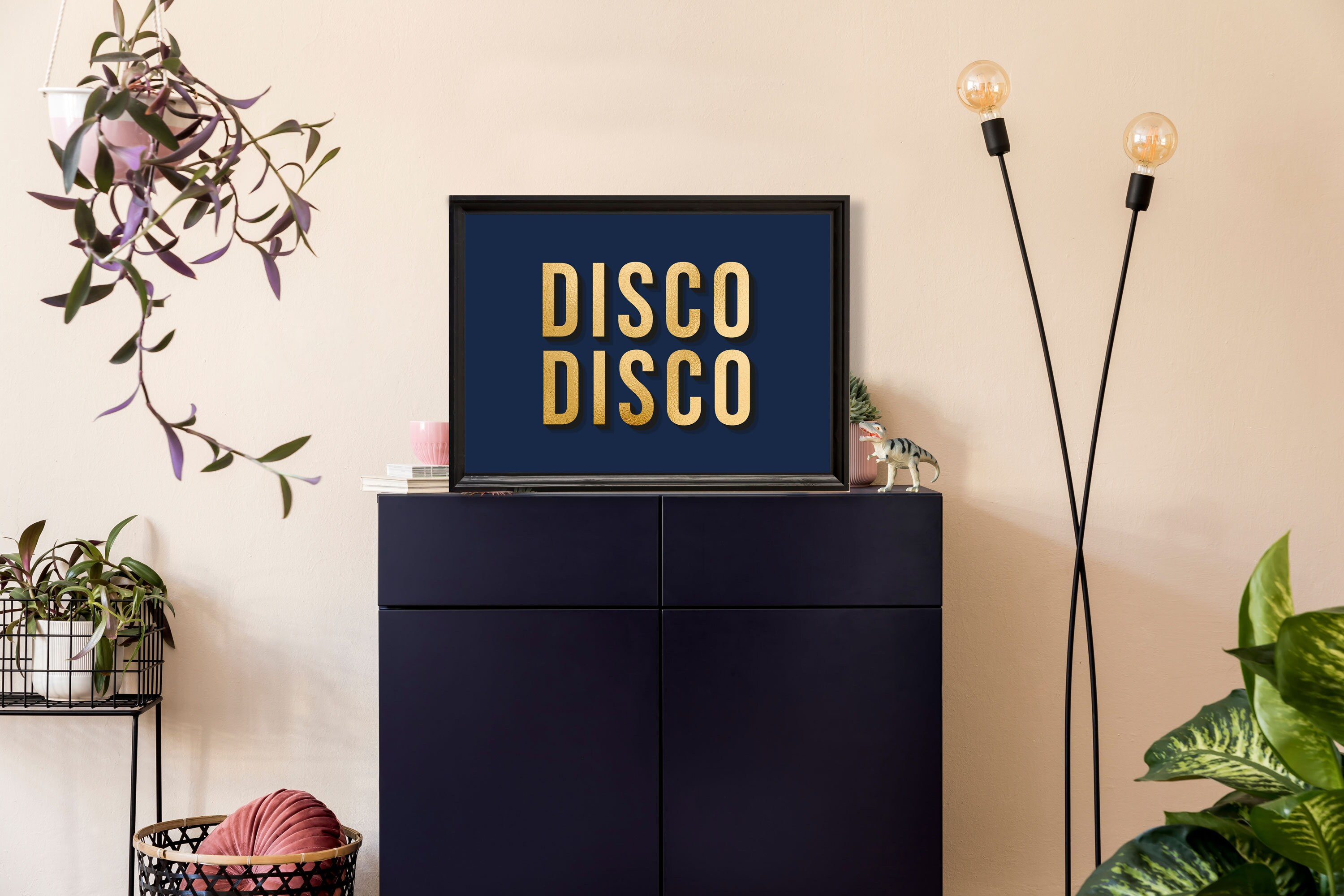 Disco Typography Wall Art Poster Print, 70's Disco Sign Navy Blue ...