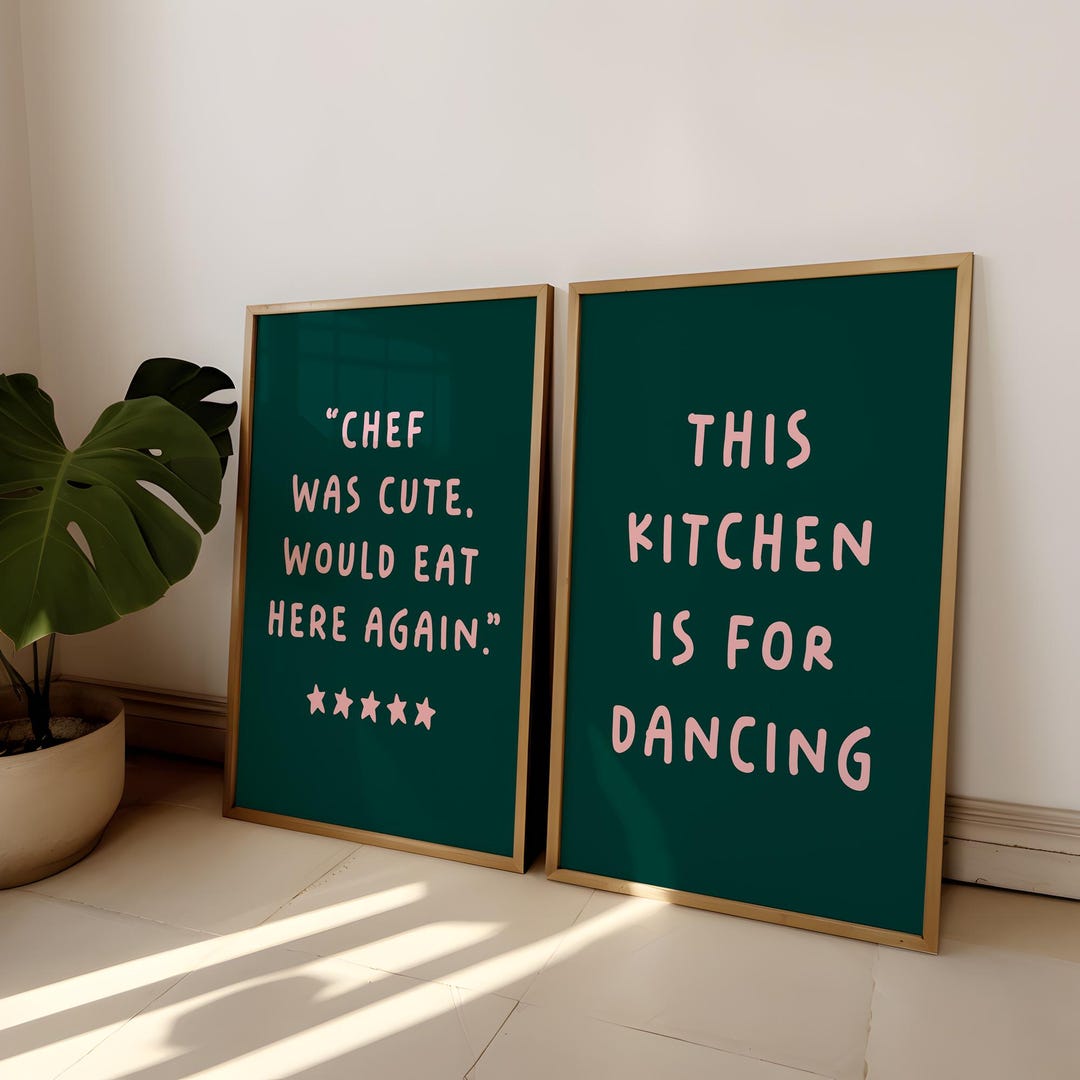 Set of 2 Kitchen Prints, Chef Was Cute Would Eat Here Again, A1 A2 A3 ...