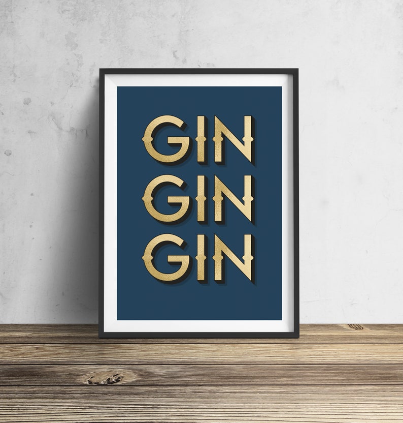 Gin Bar Typography Wall Art Print Sign Gin Home Bar Print | Etsy