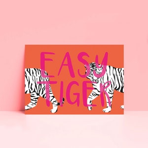 Easy Tiger Pink Wall Art Print Tiger Cat Eclectic Decor Pink - Etsy UK