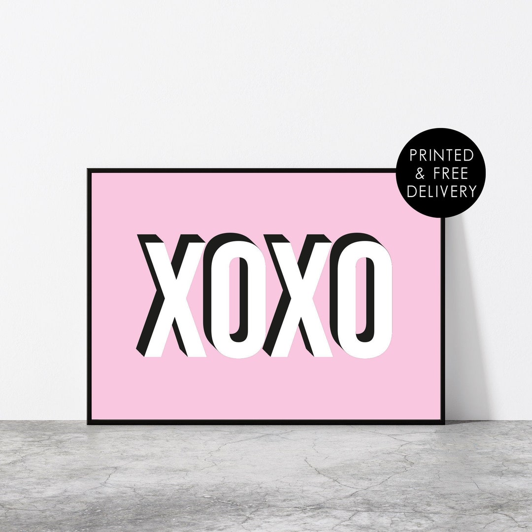 XOXO Landscape Typography Pink Wall Print, Hugs and Kisses Wall Print ...
