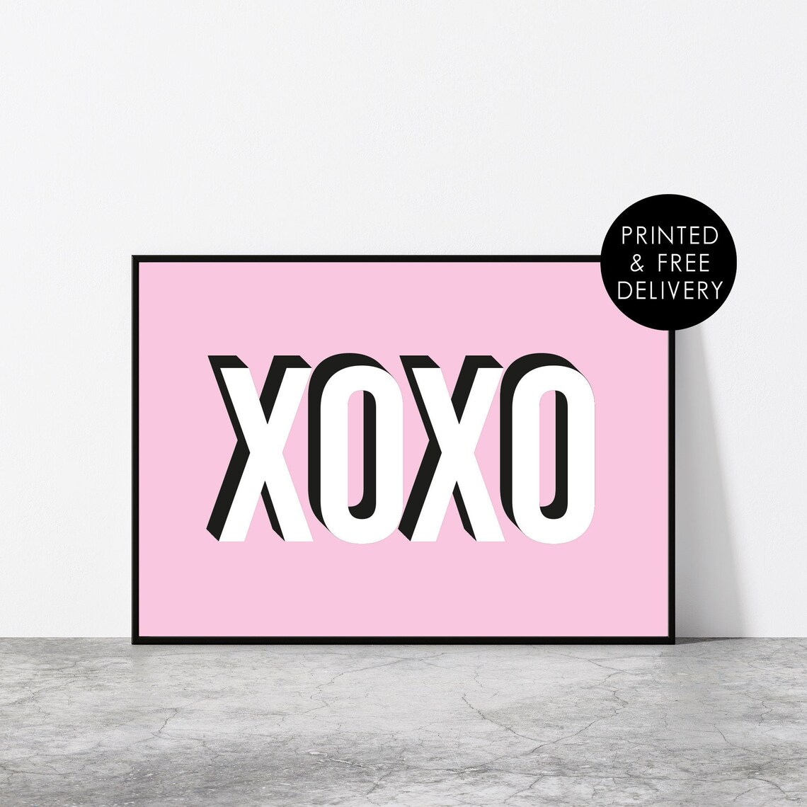 XOXO Landscape Typography Pink Wall Print Hugs and Kisses - Etsy