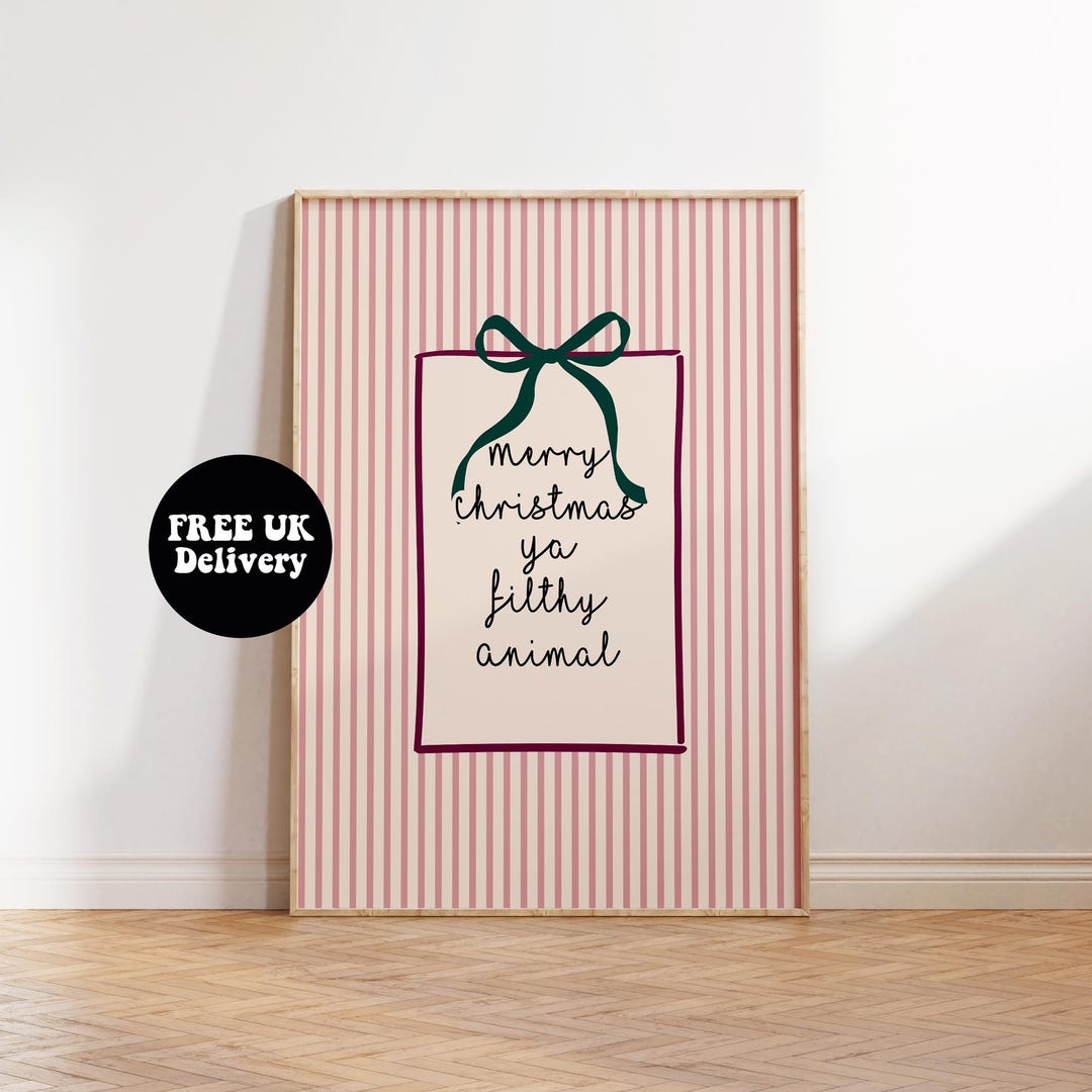 Merry Christmas Ya Filthy Animal Print, Unframed Typography Pink Green ...