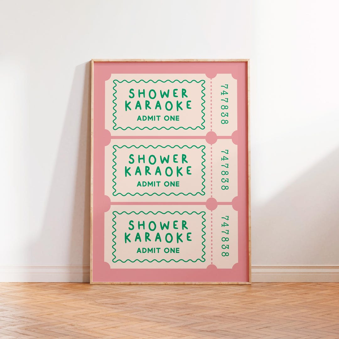 Shower Karaoke Ticket Print, Funny Toilet Loo Bathroom Decor, Retro ...