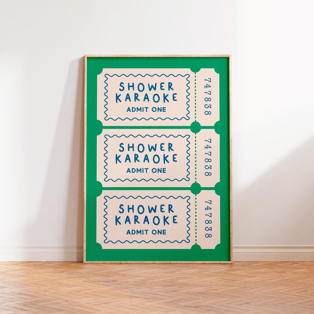 Shower Karaoke Ticket Print, Funny Toilet Loo Bathroom Decor, Retro ...