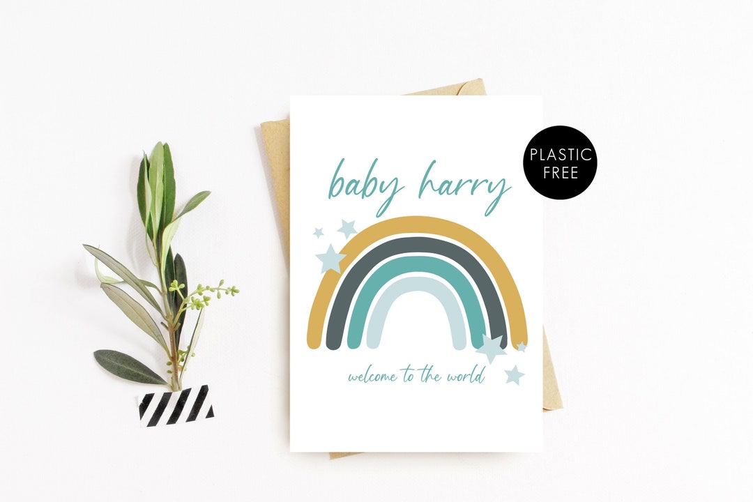 Personalised New Baby Boy Card, Blue Rainbow Stars, New Baby Boy, Blue ...