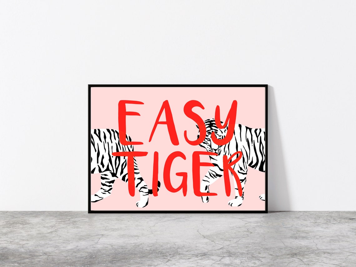 Easy Tiger Pink Wall Art Print Tiger Cat Eclectic Decor Pink | Etsy