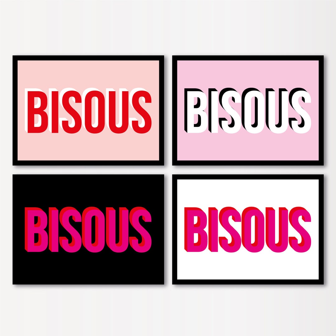 Bisous Typography Wall Art Print, French Art Quote Text Print, Unframed ...