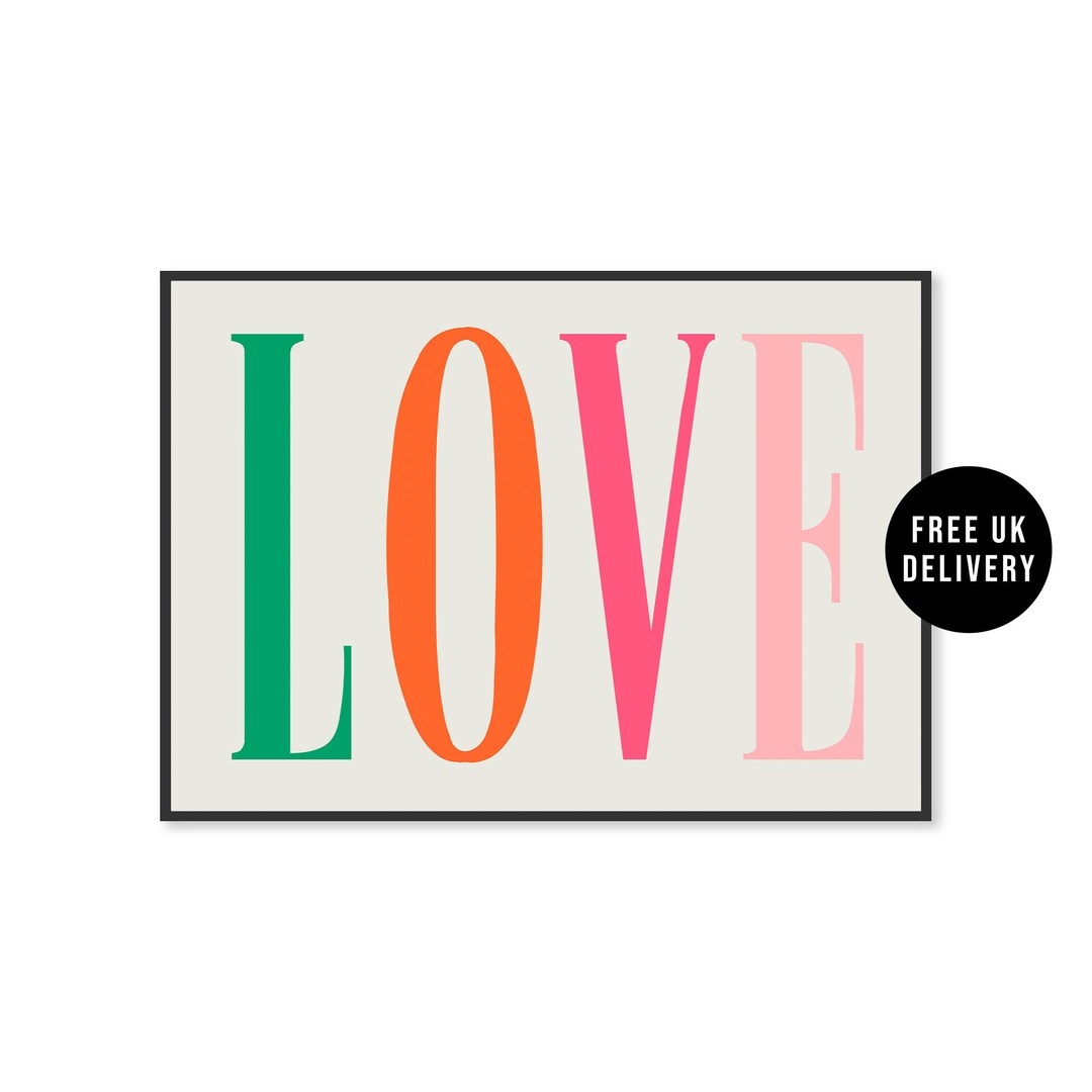 Love Bright Typography Wall Print Landscape Quote Text Art - Etsy UK