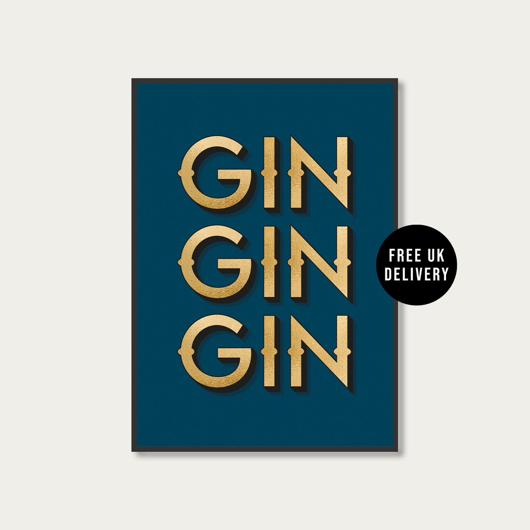 Gin Bar Typography Wall Art Print Sign, Gin Home Bar Print, Kitchen ...