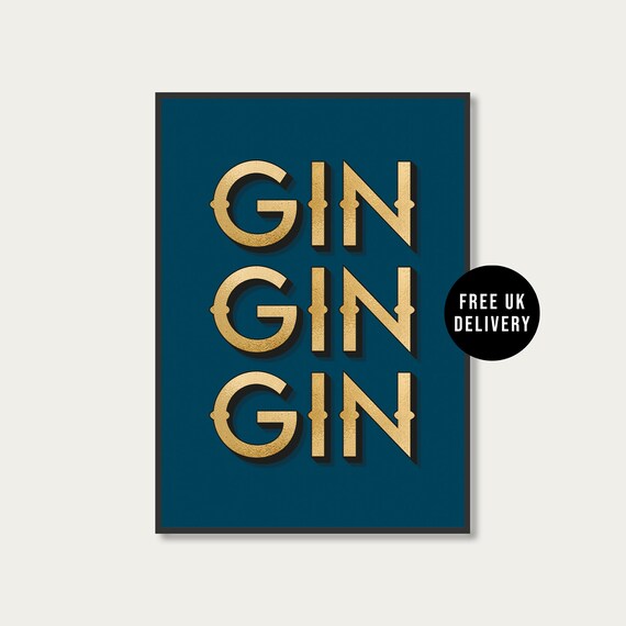 Gin Bar Typography Wall Art Print Sign Gin Home Bar Print | Etsy