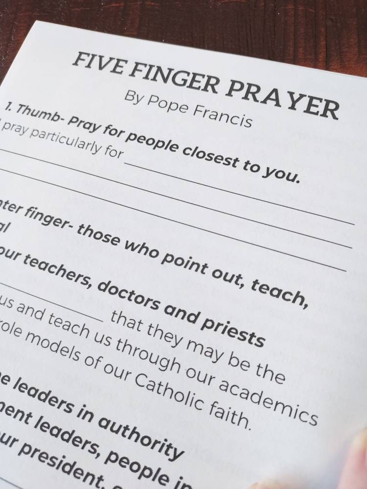 Catholic Adoration Journal Printable for Middle School Youth/five Finger Prayer Reflection ...