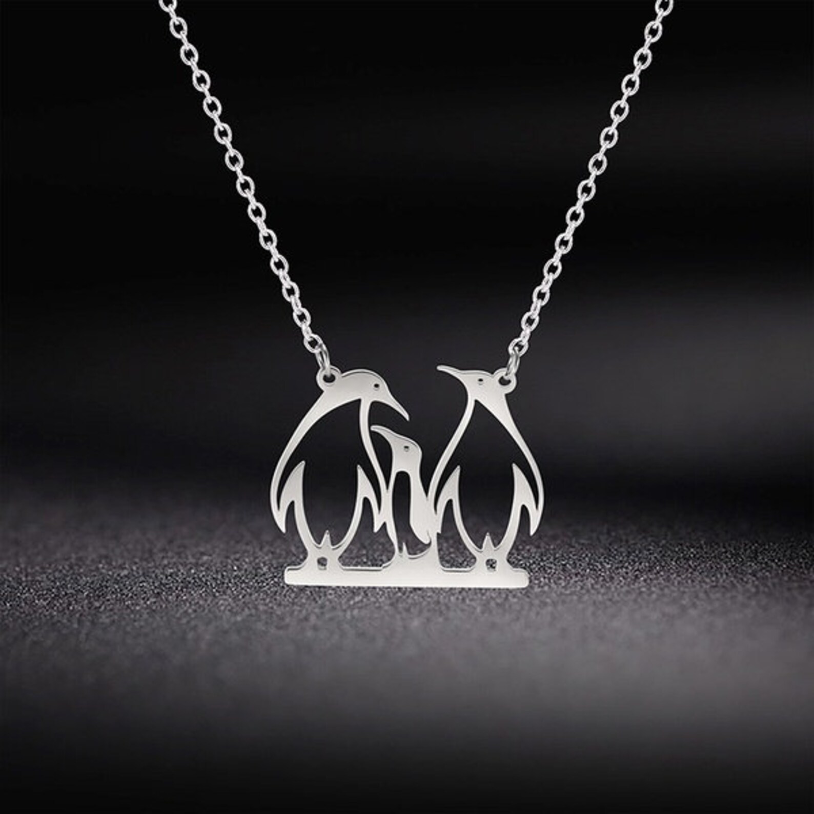 Penguin Family Necklace Sterling Silver Pendant With Chain | Etsy UK