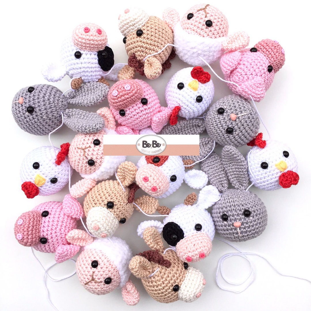 Digital Amigurumi Mobile Crib Farm Animals Bunny, Sheep, Pig, Cow ...