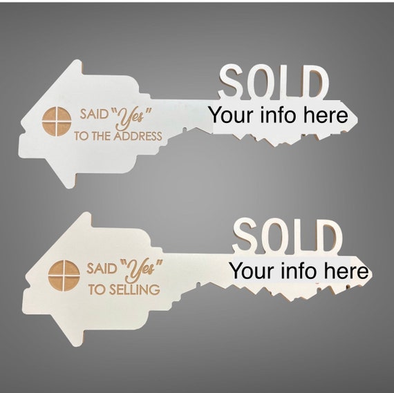 Realtor sold key sign real estate marketing Key shape SOLD | Etsy