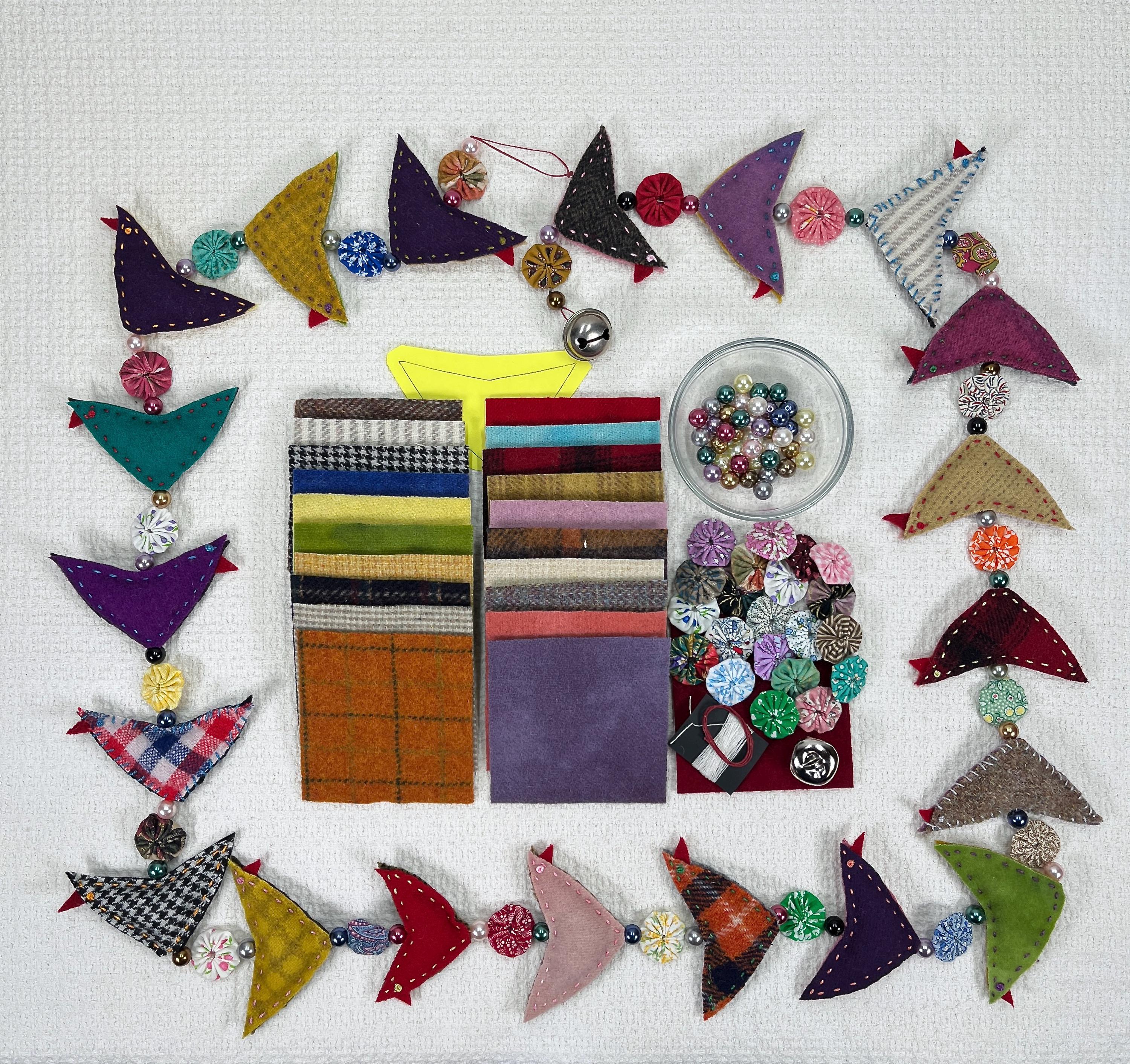 Prosperity Hens Stitching Kit, DIY, New and Recycled Wool, Bird Bell ...