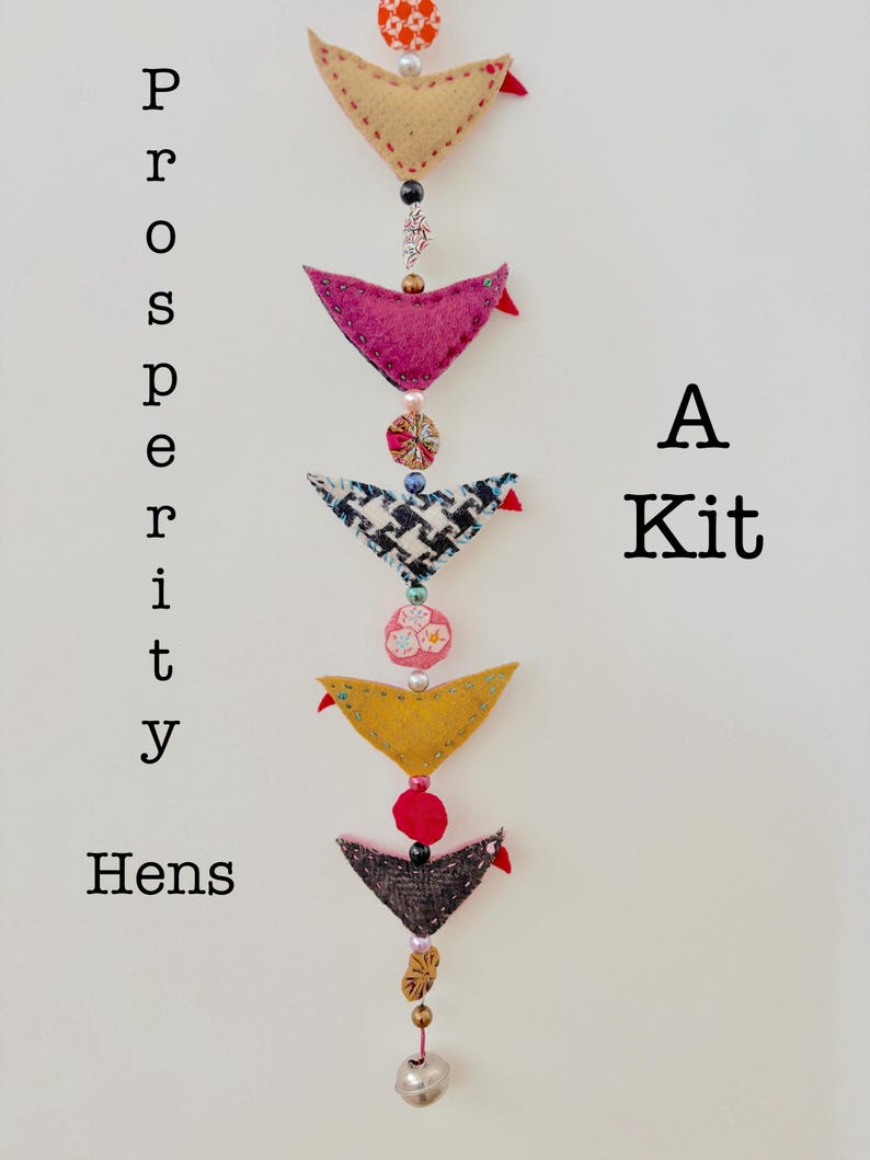 Prosperity Hens Stitching Kit, DIY, New and Recycled Wool, Bird Bell ...