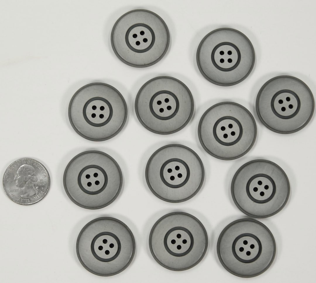 Vintage Gray Buttons, 1-1/4" Round Plastic Buttons. Never Used, Made in ...