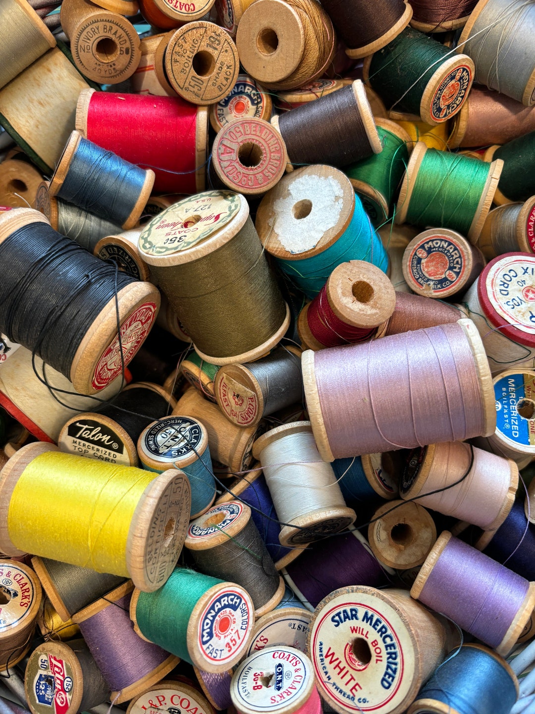 Vintage Wood Spools for Stitch Meditation, Set of 6 Assorted Shapes and ...