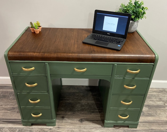 Antique Waterfall Desk, Vintage Waterfall Desk, Curved Edges Desk ...