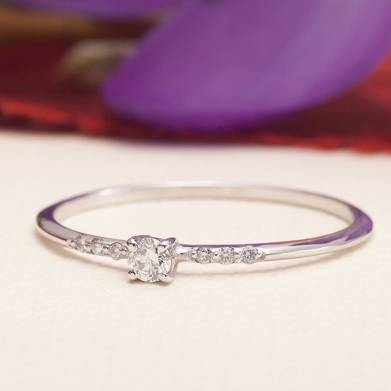 Thin Wedding Band Thin Engagement Ring Tiny Diamond Ring - Etsy