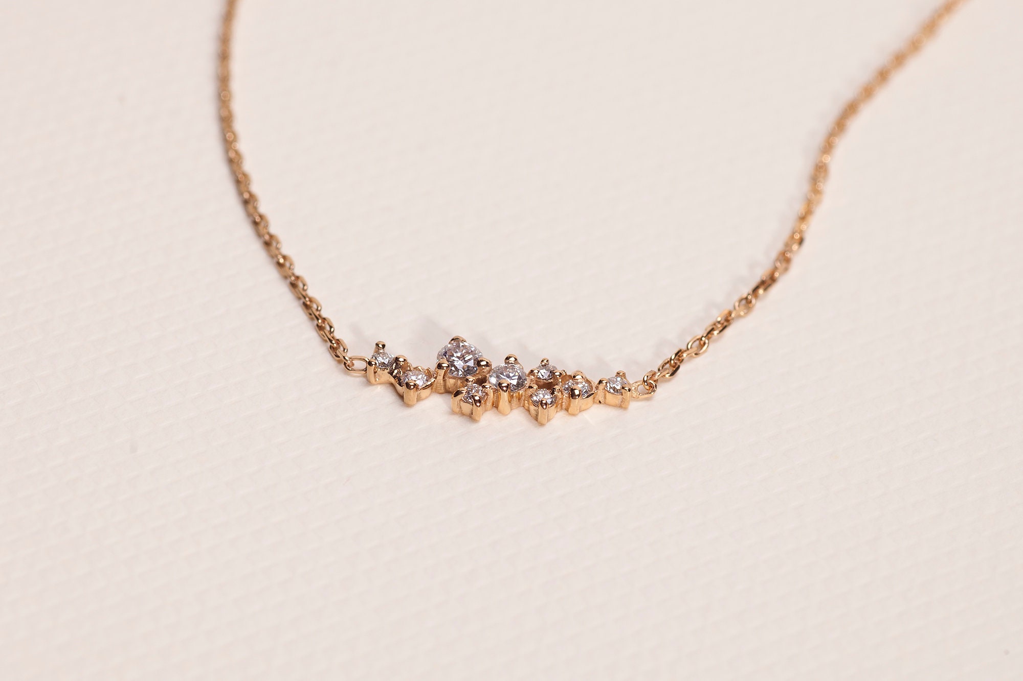 Diamond Gold Chain Necklace Cluster Necklace in 14k Gold / | Etsy