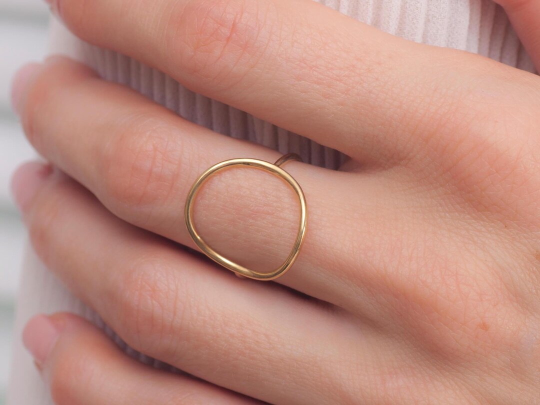 Geometric Open Circle Oval O Ring / 14K Solid Real Gold Minimalist Ring ...
