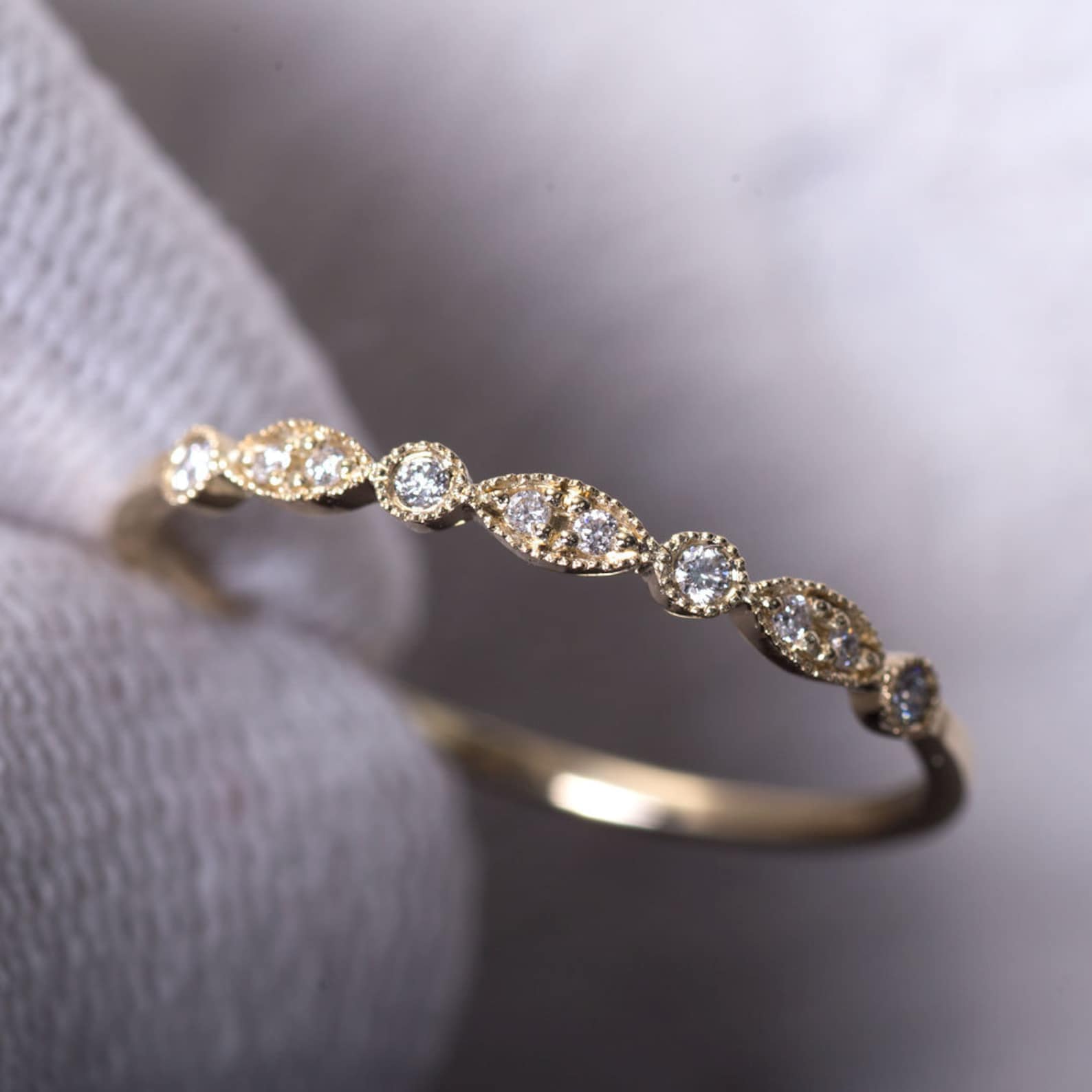 Art Deco Wedding Band Diamond Wedding Band Thin Art Deco - Etsy