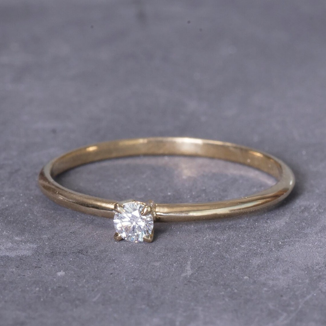 Classic Engagement Ring One Diamond Gold Ring Delicate - Etsy