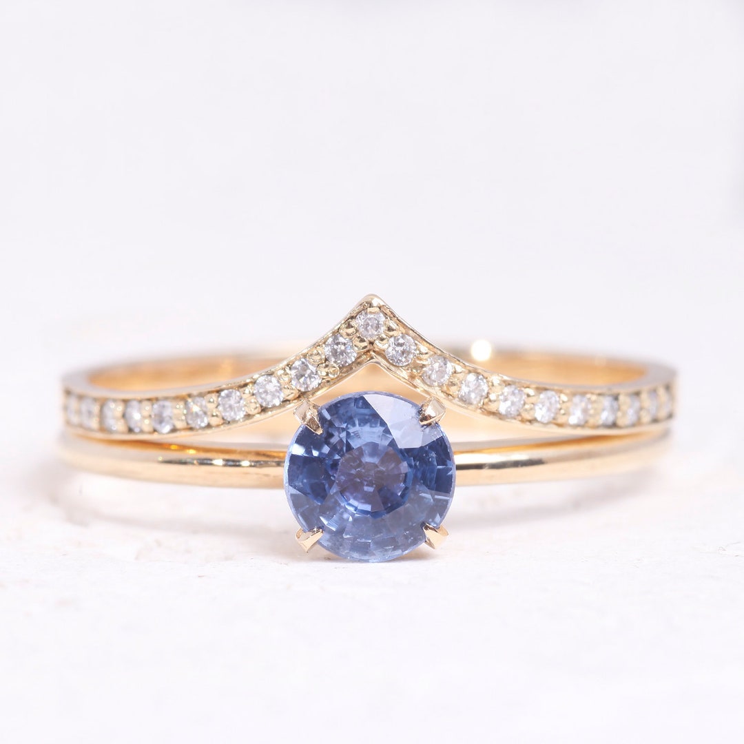 Sapphire Wedding Sets Women's Solid Gold Real Sapphire and Diamond ...