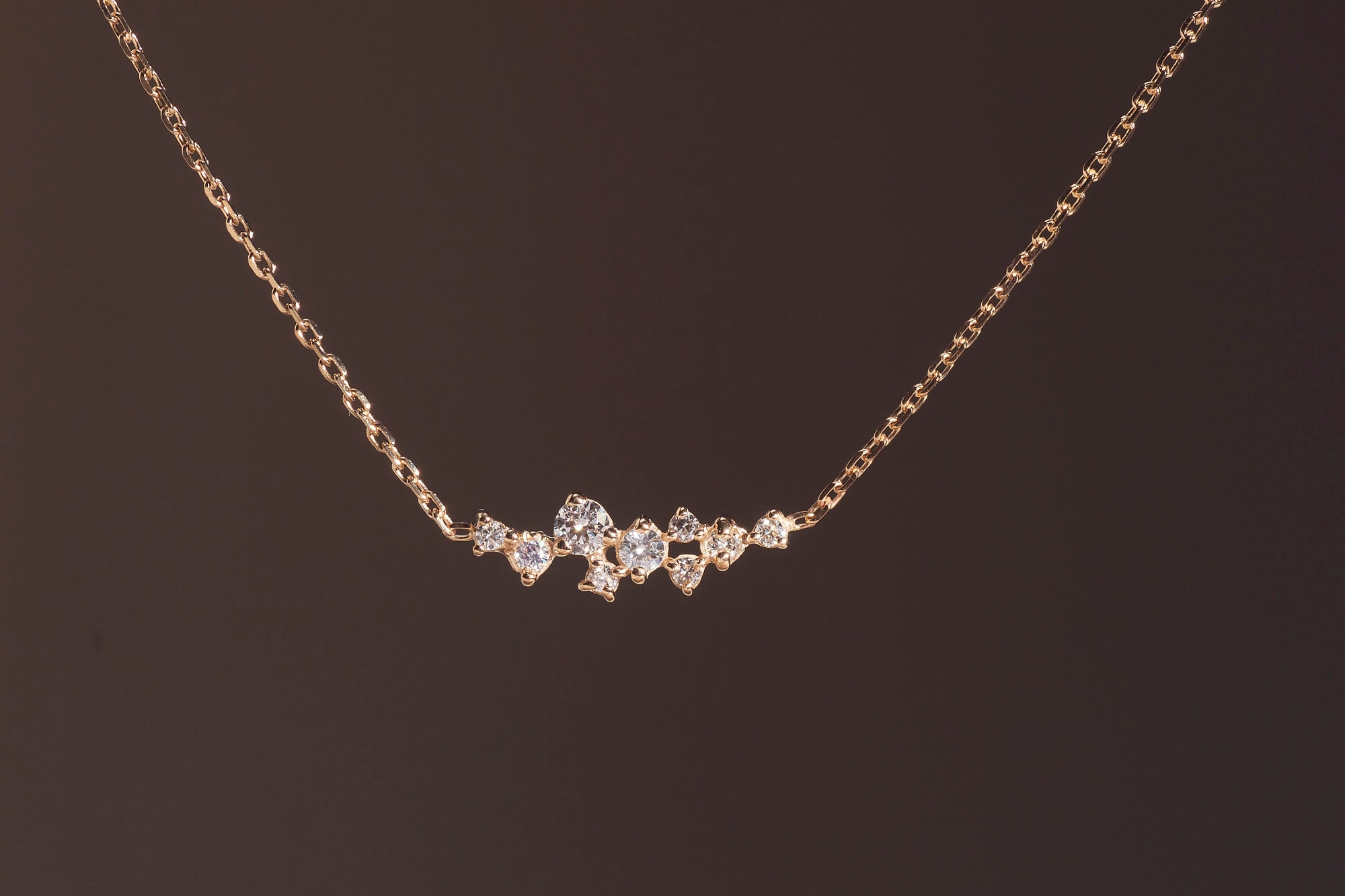 Diamond Gold Chain Necklace Cluster Necklace in 14k Gold / | Etsy