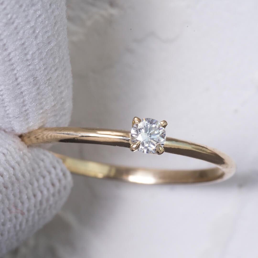 Classic Engagement Ring One Diamond Gold Ring Delicate - Etsy