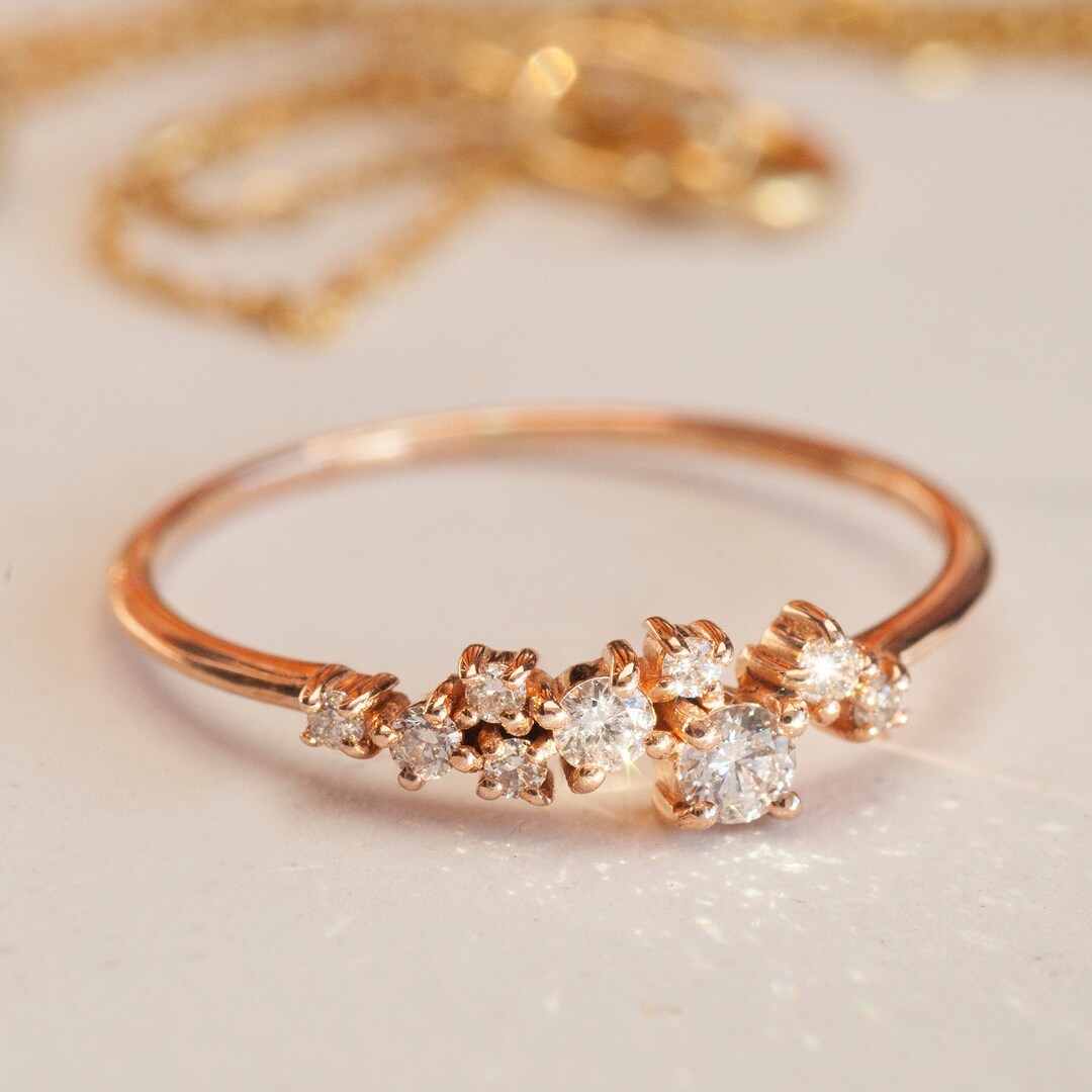 Cluster Ring Band Multistone Cluster Gold Ring Dainty Cluster Ring ...