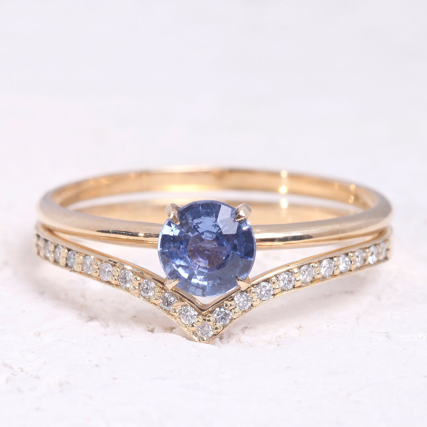 Sapphire wedding sets Women's solid gold real Sapphire | Etsy