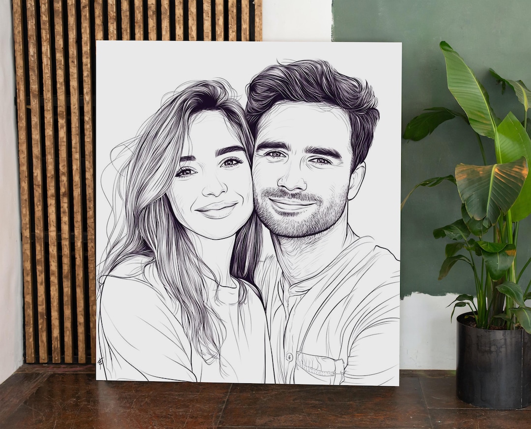 Custom Line Drawing Portrait, Personalized Wedding Anniversary Gift ...