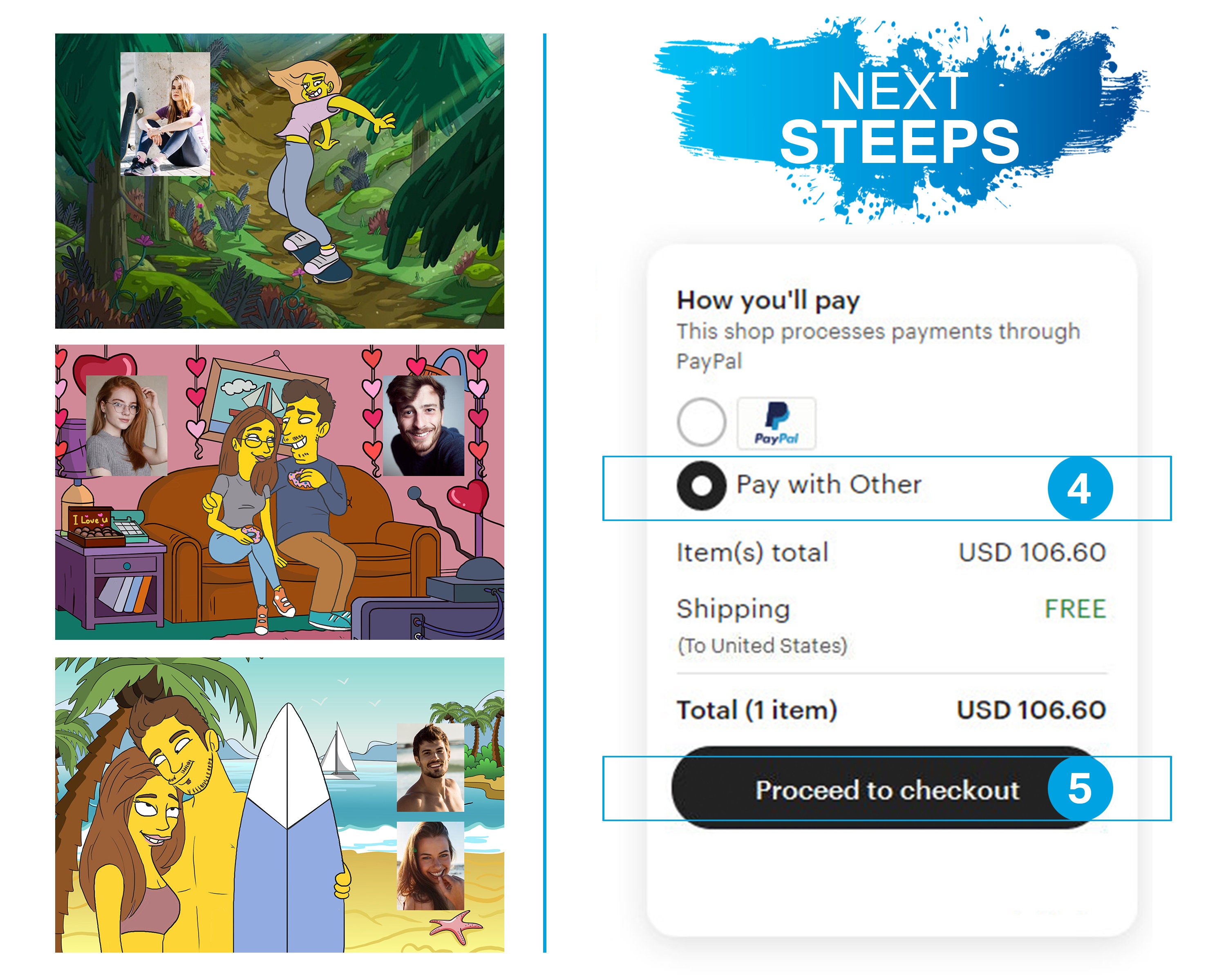 Simpson Style Portrait / Yellow Portrait / Simpsons Portrait / | Etsy