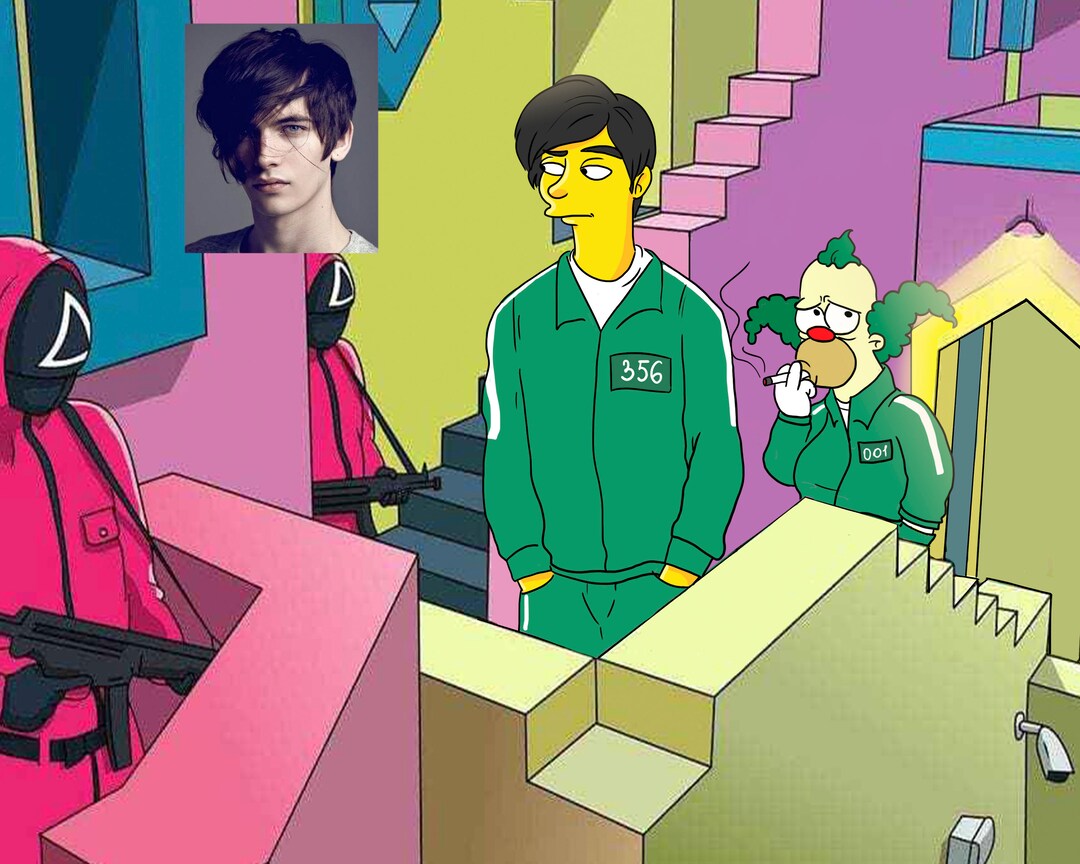 Squid Game Cartoon Portrait, Simpsons Custom Portrait, Squid Game ...