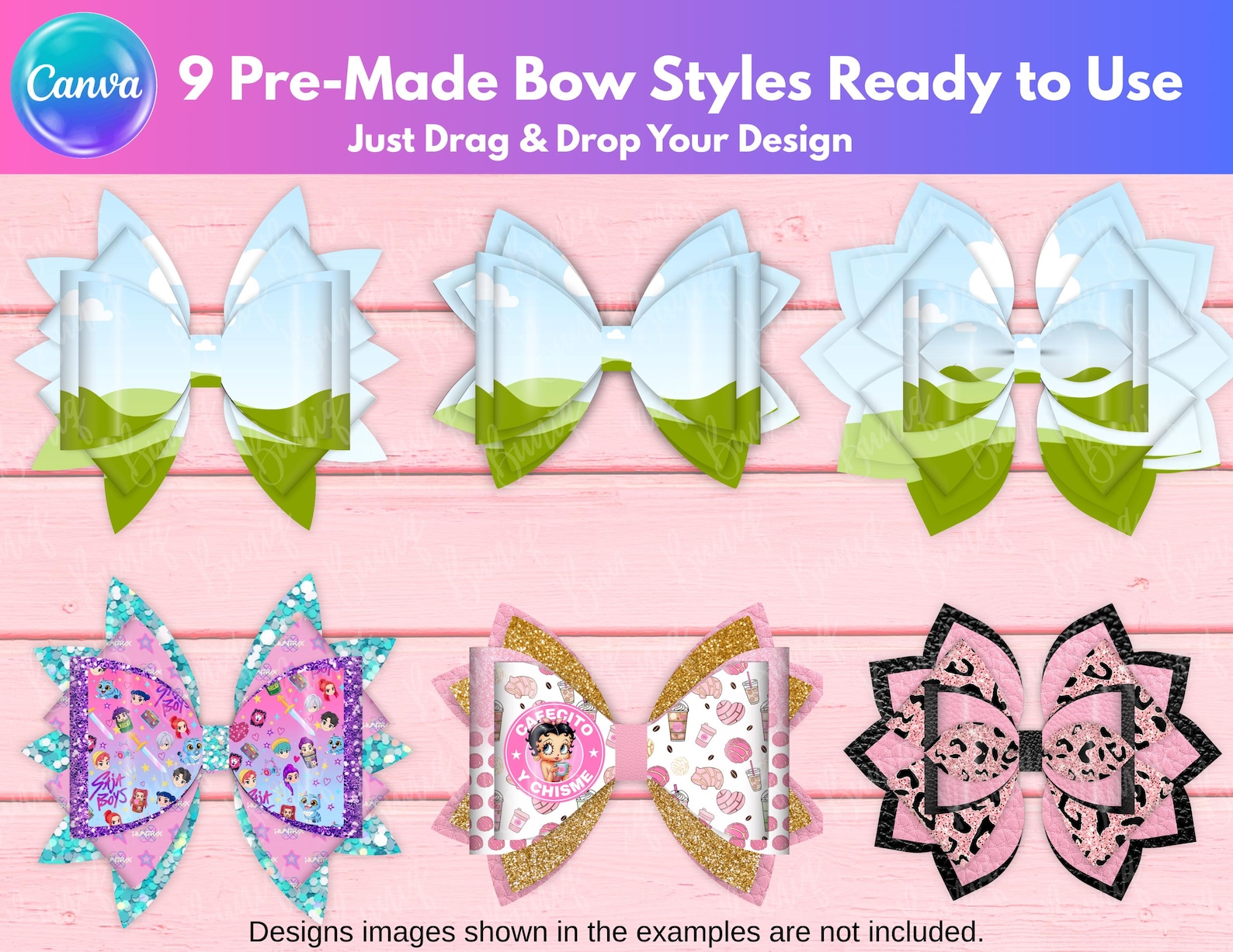 Canva Bow Frames Bundle. Drag & Drop Tumbler Bow Template + 9 Pre-made ...