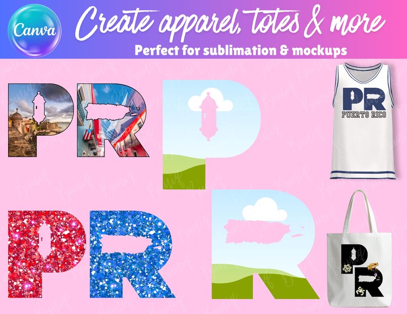 PR Initials Drag & Drop Frames | Puerto Rico Map and El Morro Canva ...