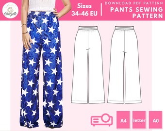 AMIRA Wide Leg Pants Sewing Pattern 34 36 38 40 42 44 46 EU | Etsy