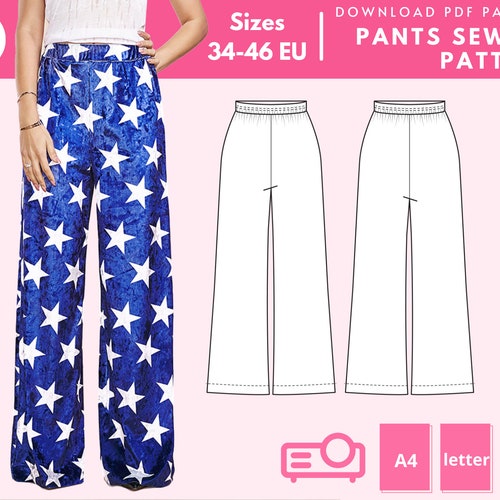 Wide-leg Pants PDF Sewing Pattern Palazzo Trousers Sizes - Etsy