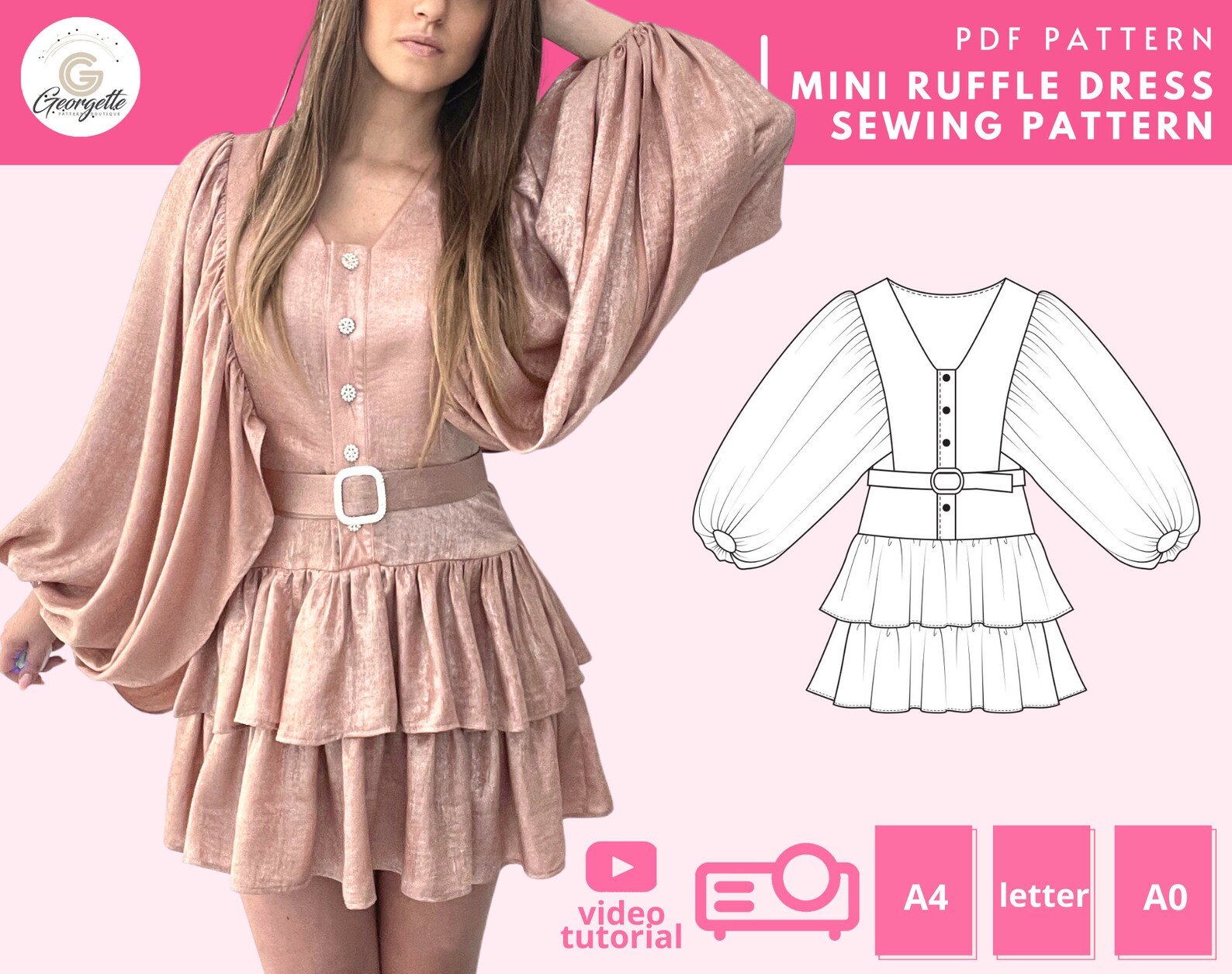 MARIA Plunged Draped Mini Dress Pattern Pdf Download - Etsy