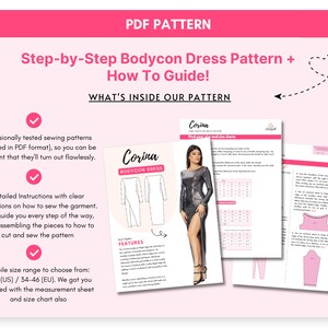 CORINA Bodycon Dress Pattern, Pencil Dress Sewing Pattern, Long Sleeve ...