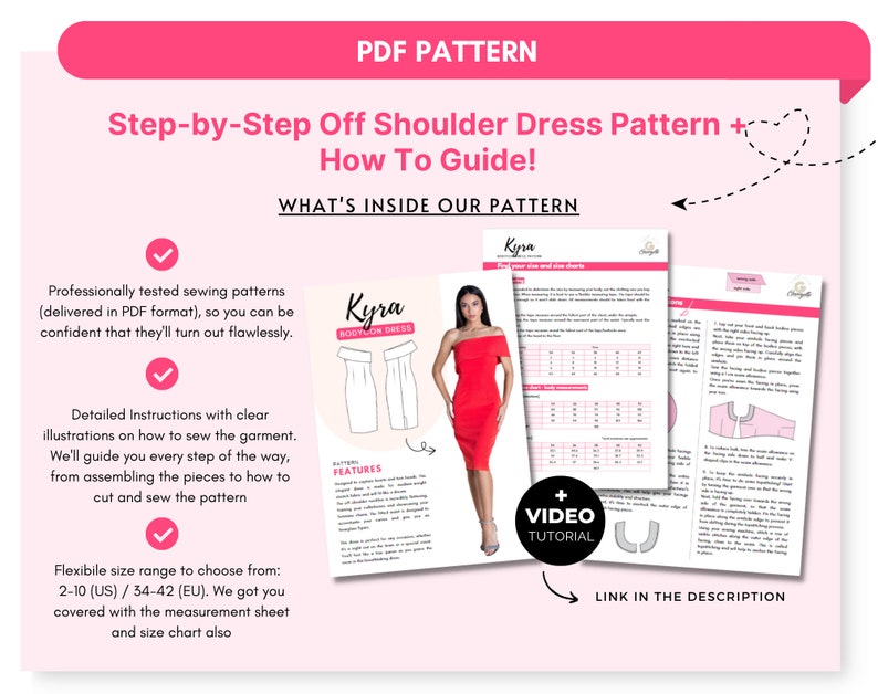 KYRA DIY Bardot off Shoulders Dress Pattern, Fitted Tight Pencil Dress ...