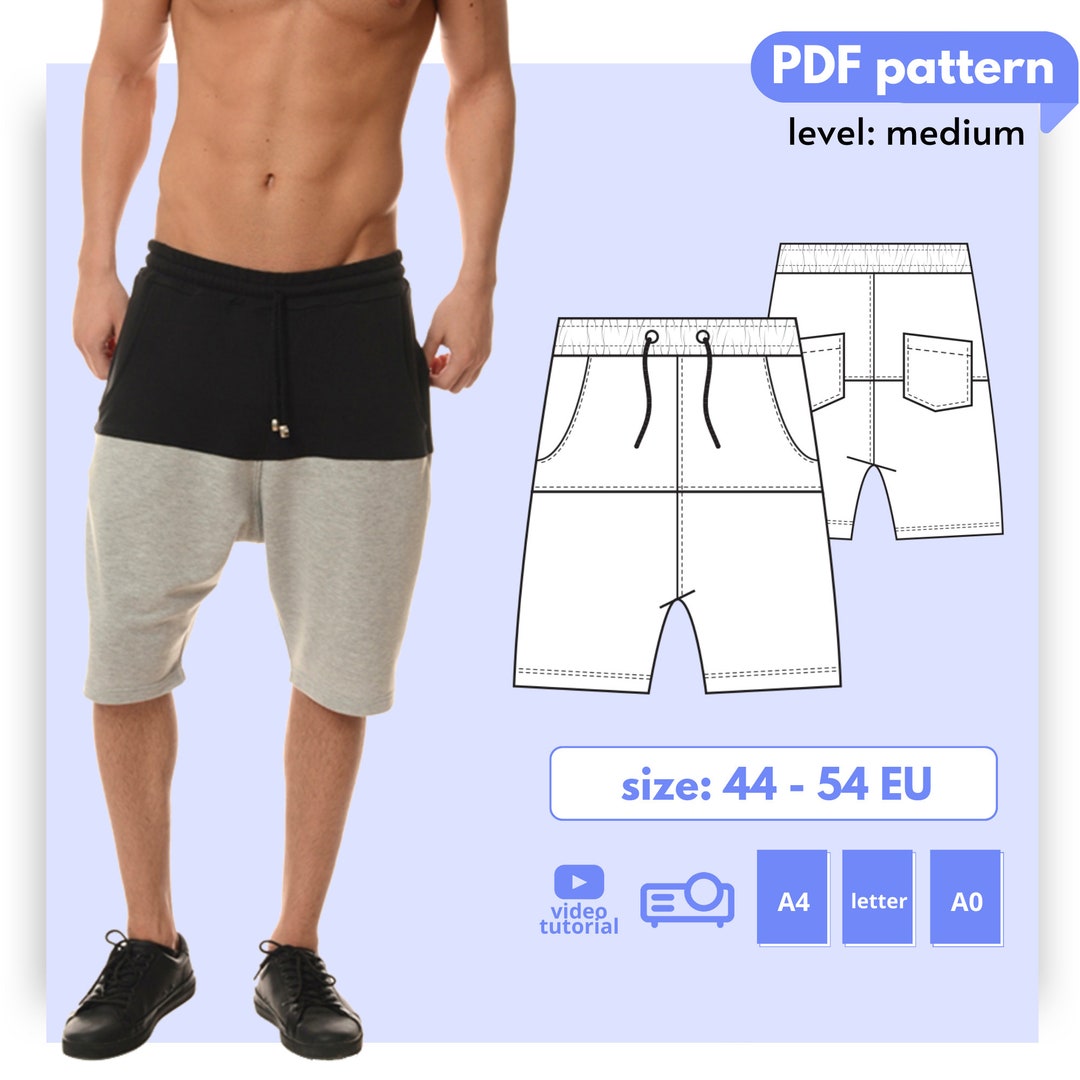 EDY DIY Men Shorts Sewing Pattern, Utility Athleisure Drop Crotch Pants ...
