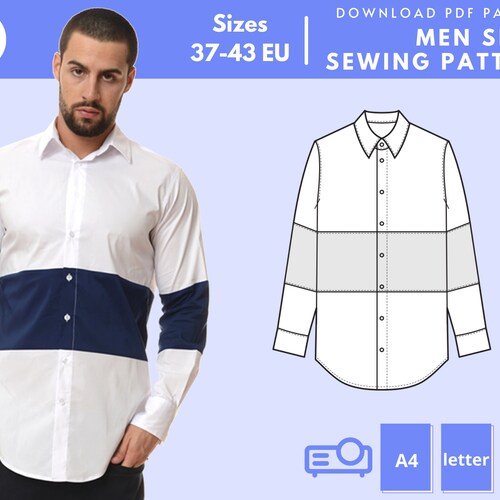 LIAM Mens Button Down Shirt Sewing Pattern 37-43 EU PDF A4 - Etsy