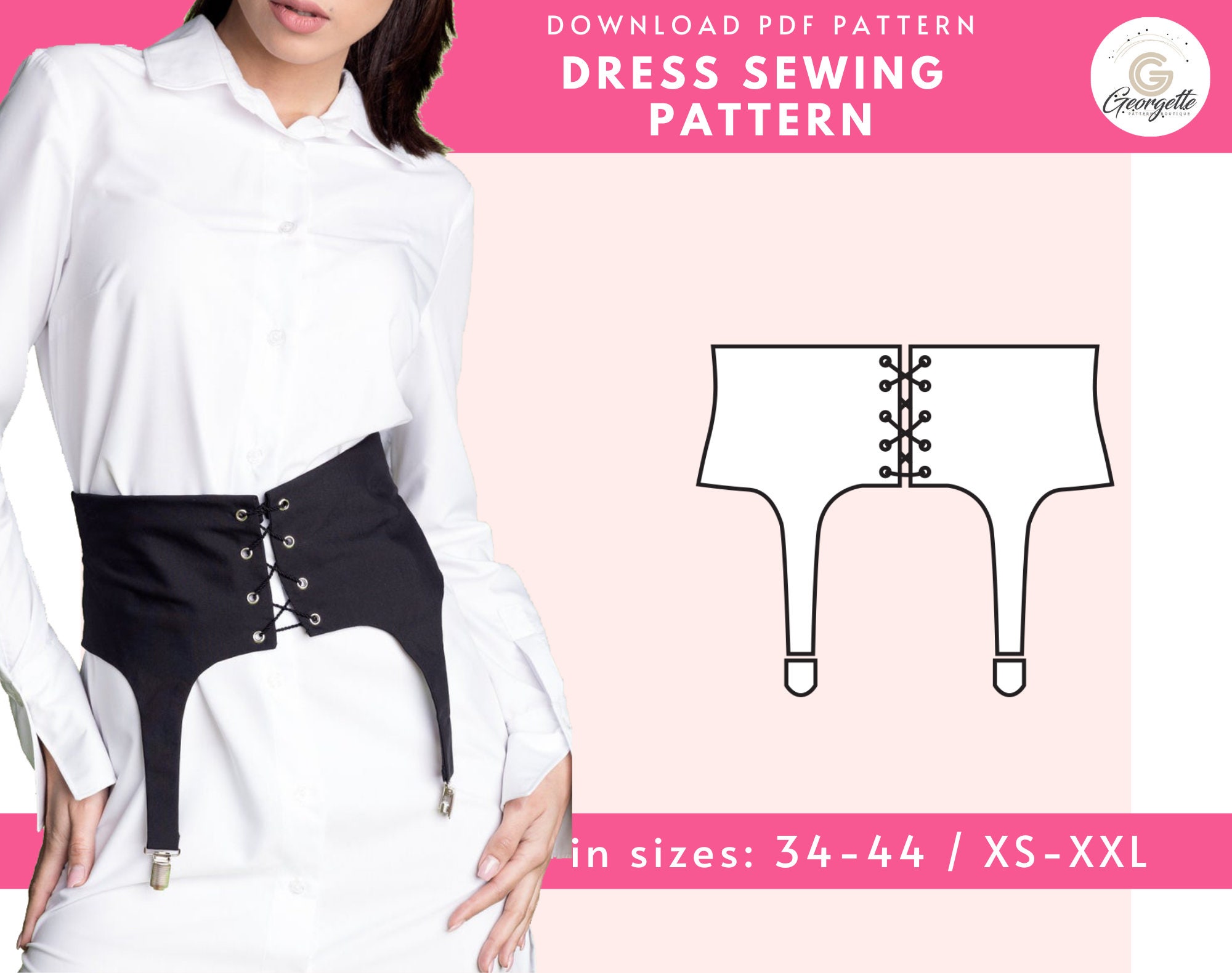 Waist Cincher Lace Up Corset Garter Waist Belt Pattern 34 36 | Etsy