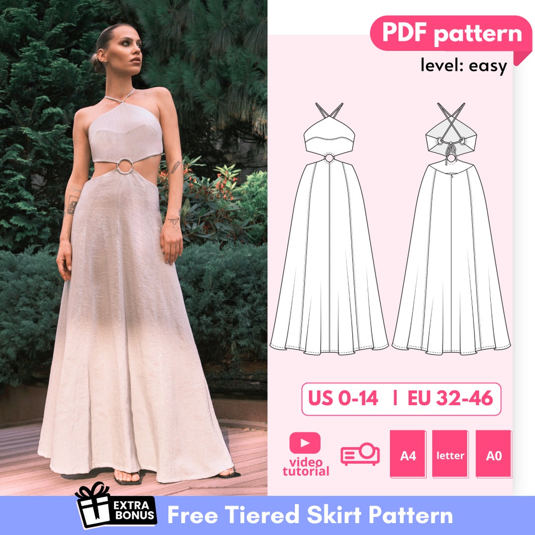 Allie Halter Maxi Dress Sewing Pattern, Flared Dress Pattern, Prom ...