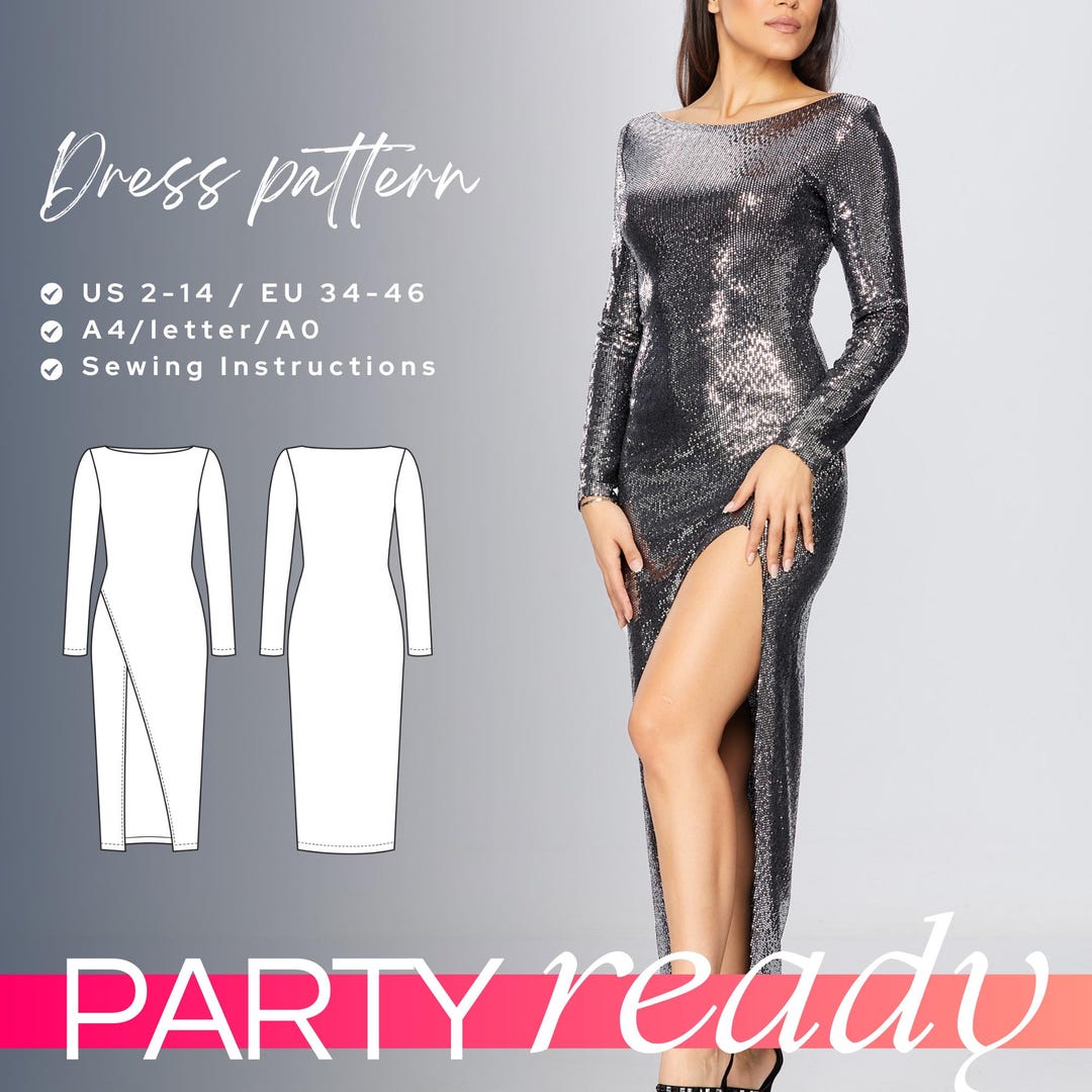 CORINA Bodycon Dress Pattern, Pencil Dress Sewing Pattern, Long Sleeve ...