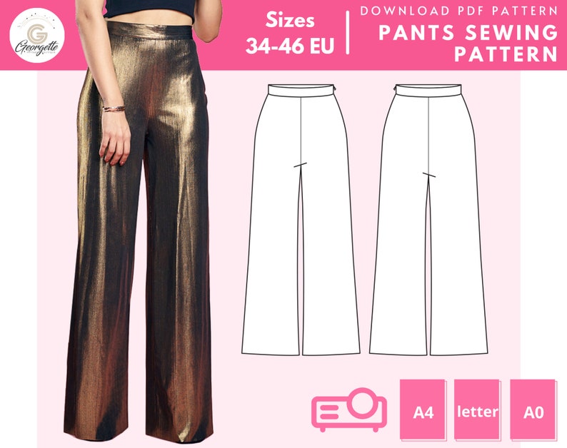 AMIRA Wide Leg Pants Sewing Pattern 34 36 38 40 42 44 46 EU | Etsy